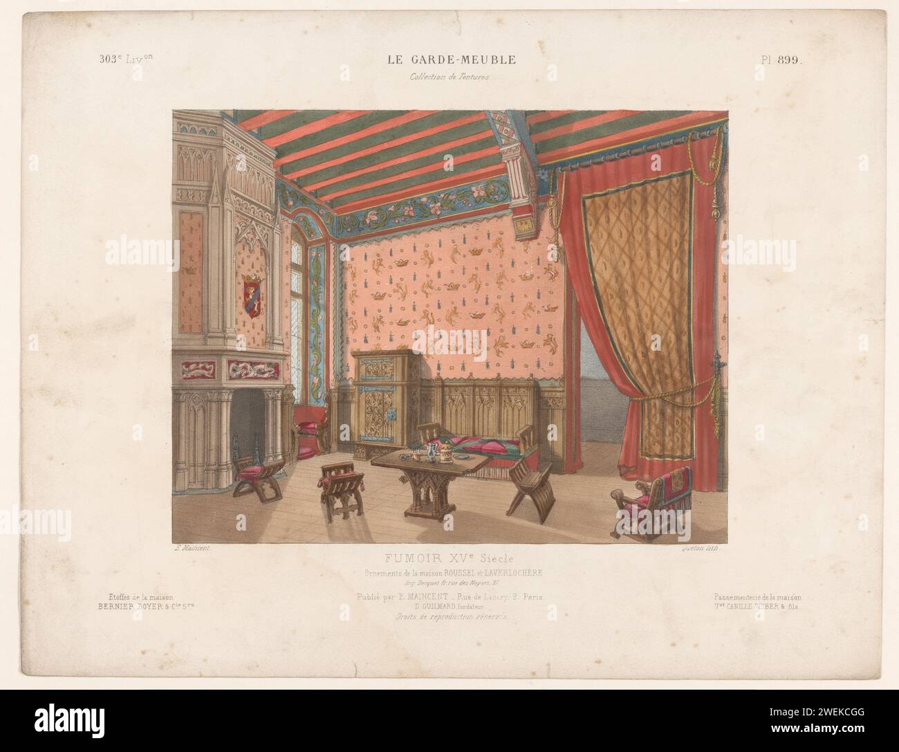 Rooksalon with curtain, quéton, after Eugène MAINCEN, c. 1885 - c. 1895 ...