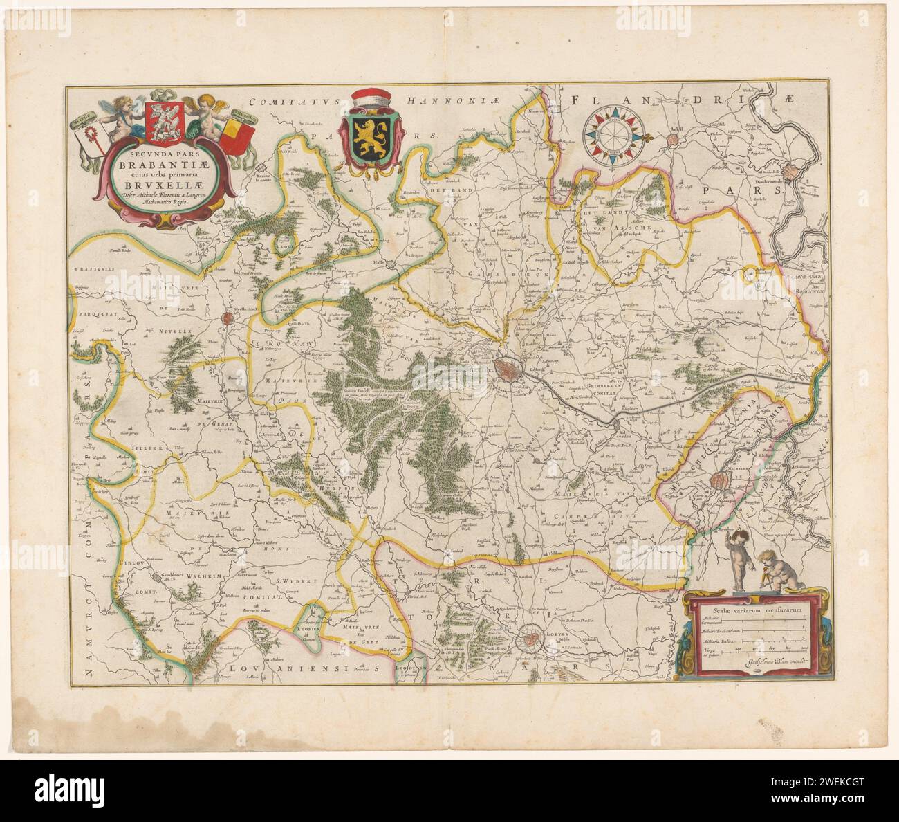 Map of the quarter of Brussels, part of the Duchy of Brabant, Anonymous, 1642 - 1664 print Map ...