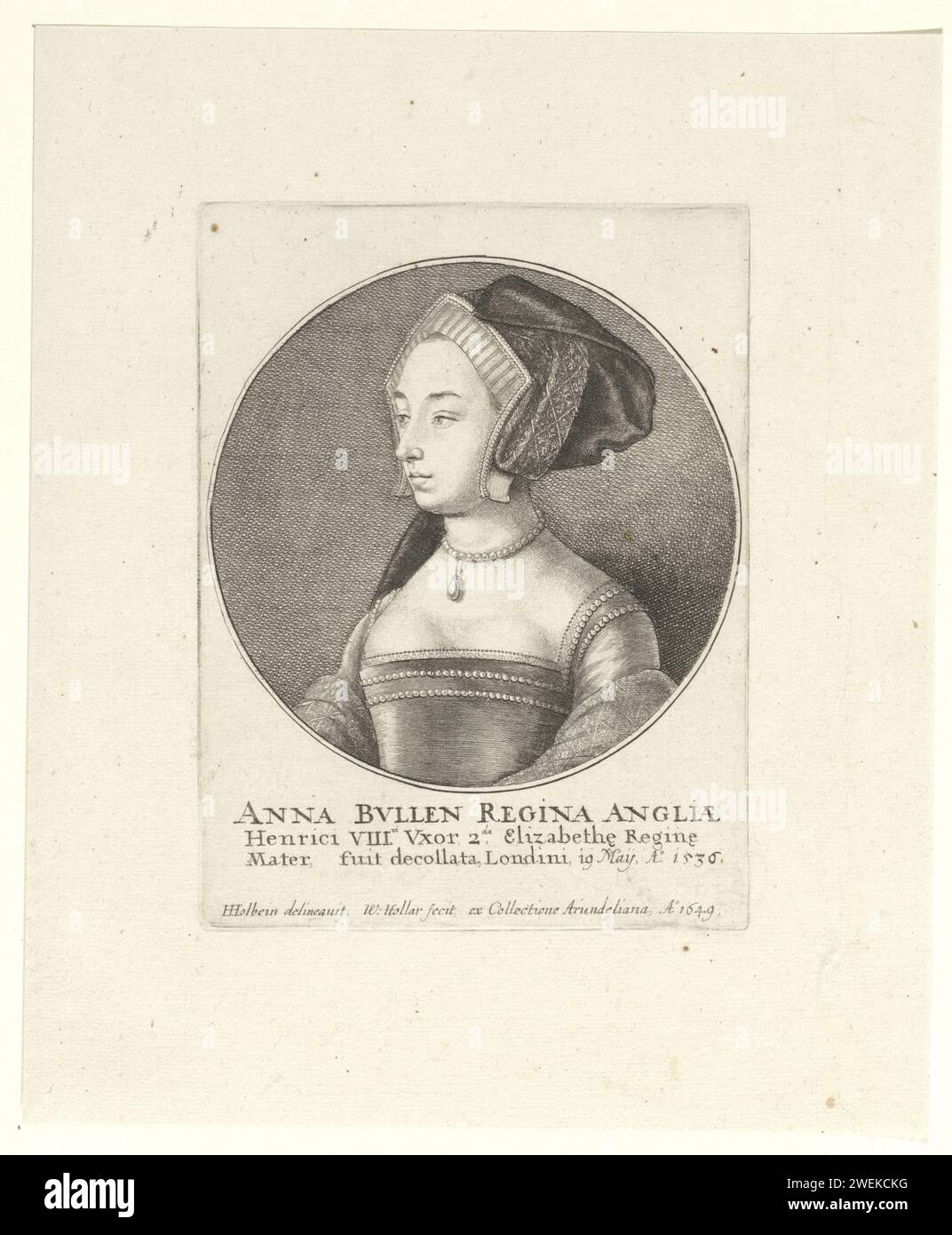 Portrait of Anna Boleyn, Queen of England, Wenceslaus Hollar, after ...