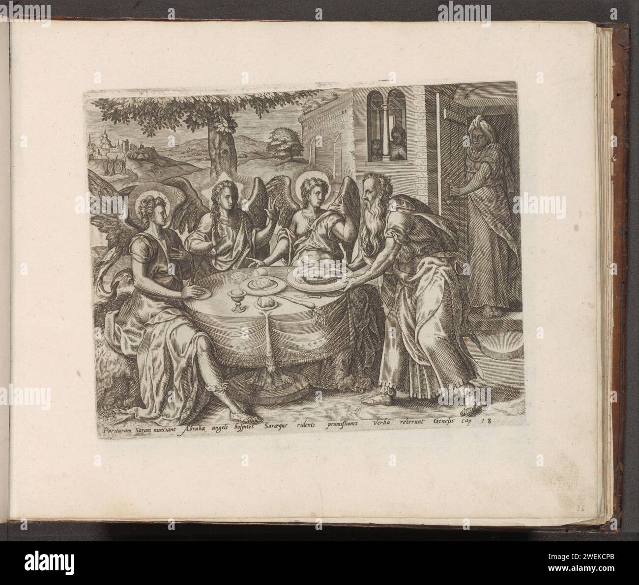 Abraham and De Drie Engelen, 1579 print The three angels visit Abraham ...