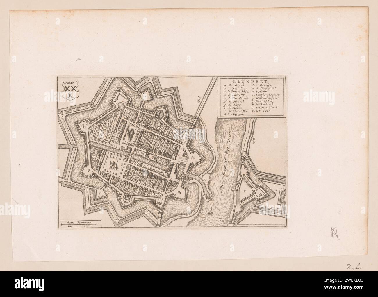 Map of Klundert, Anonymous, 1632 print paper etching maps of cities ...