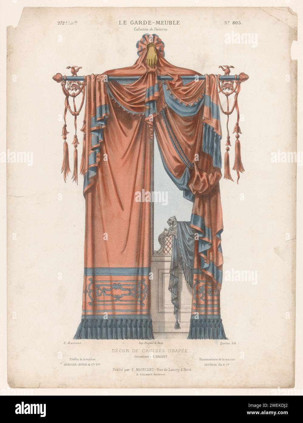 Window with curtains, quéton, after Eugène MAINCEN, c. 1885 - c. 1895 ...