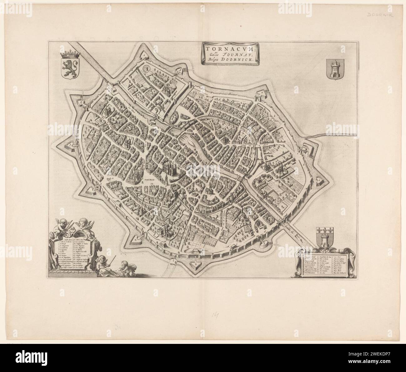 Map of Tournai, Anonymous, 1652 print Map of Tournai, called in French Tournai, with buildings ...