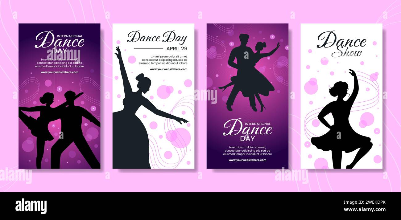 Dance Day Social Media Stories Flat Cartoon Hand Drawn Templates ...