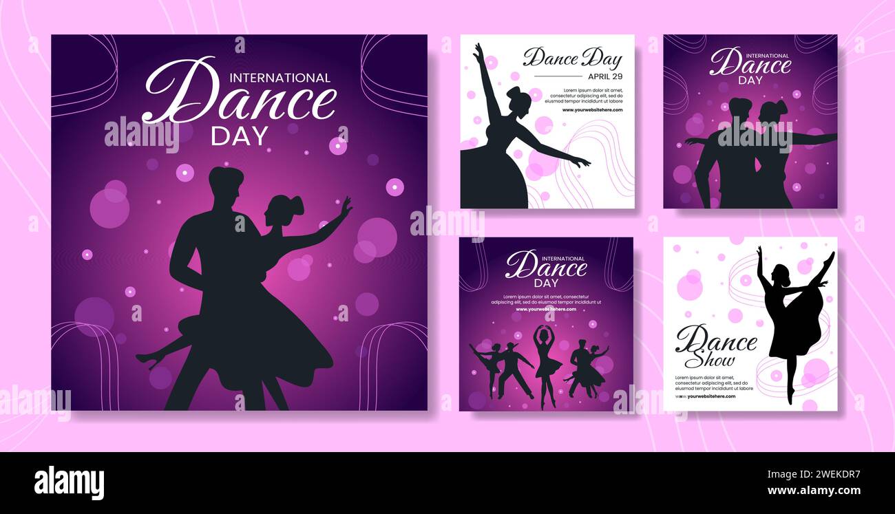 Dance Day Social Media Post Flat Cartoon Hand Drawn Templates ...
