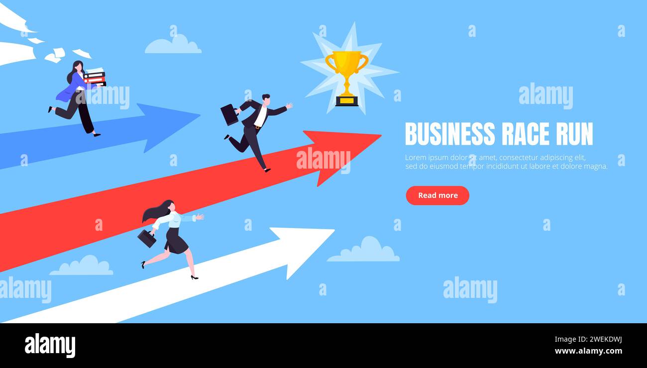 Business people competition man woman run to trophy hi-res stock ...