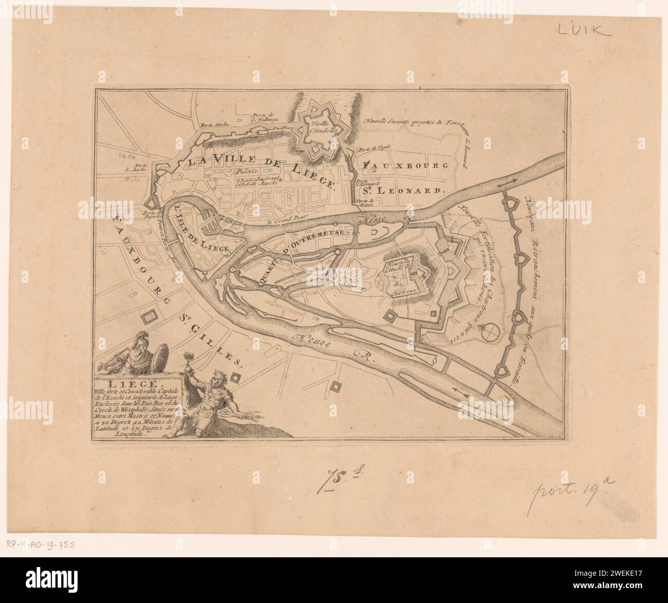 Map of Liège, Anonymous, 1690 - c. 1697 print Map of Liège. Bottom left ...