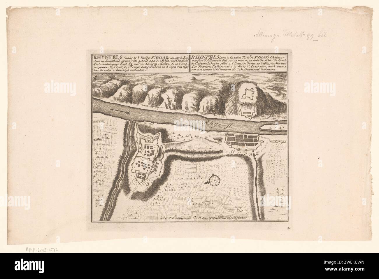 Map of castle Rheinfels and Sankt Goar, Anonymous, 1705 - 1728 print ...