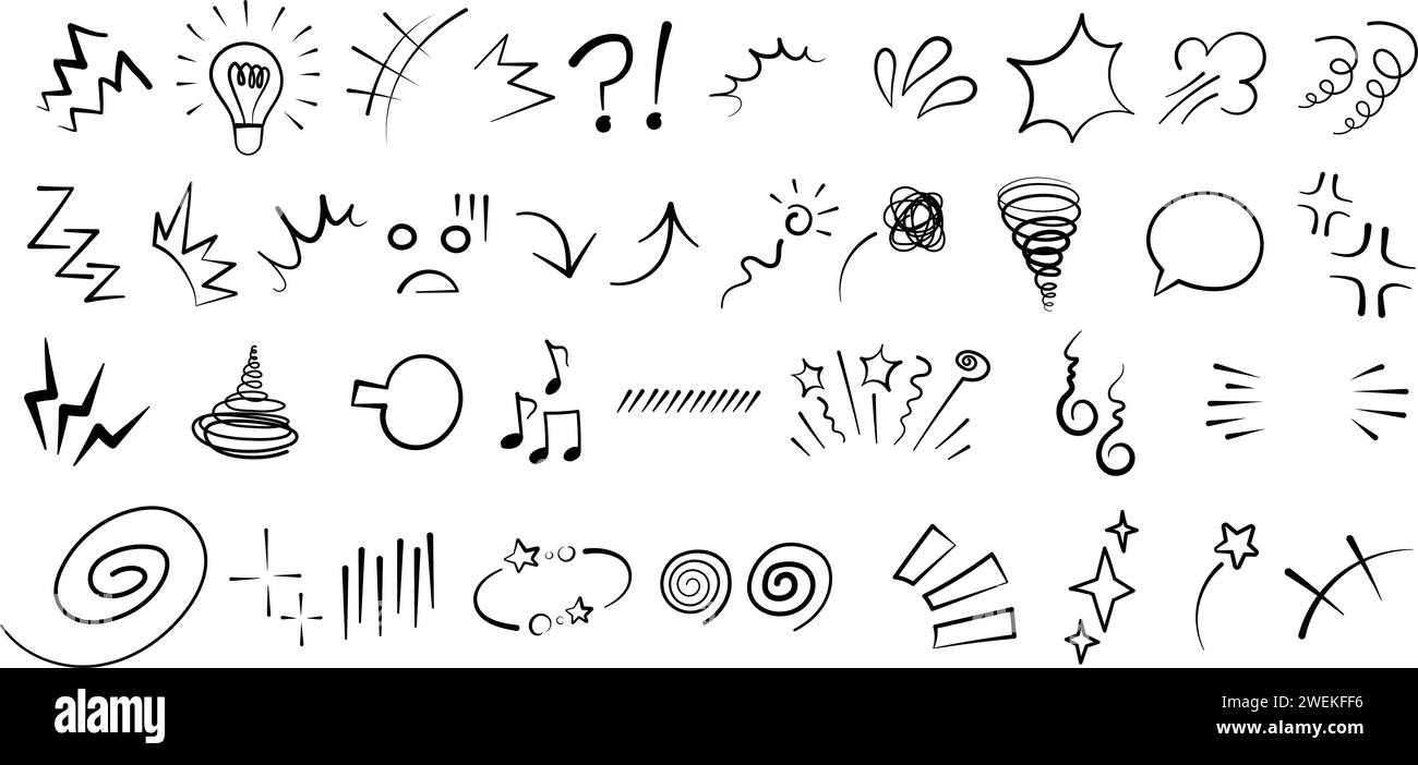 Anime comic emoticon element graphic effects hand drawn doodle vector ...