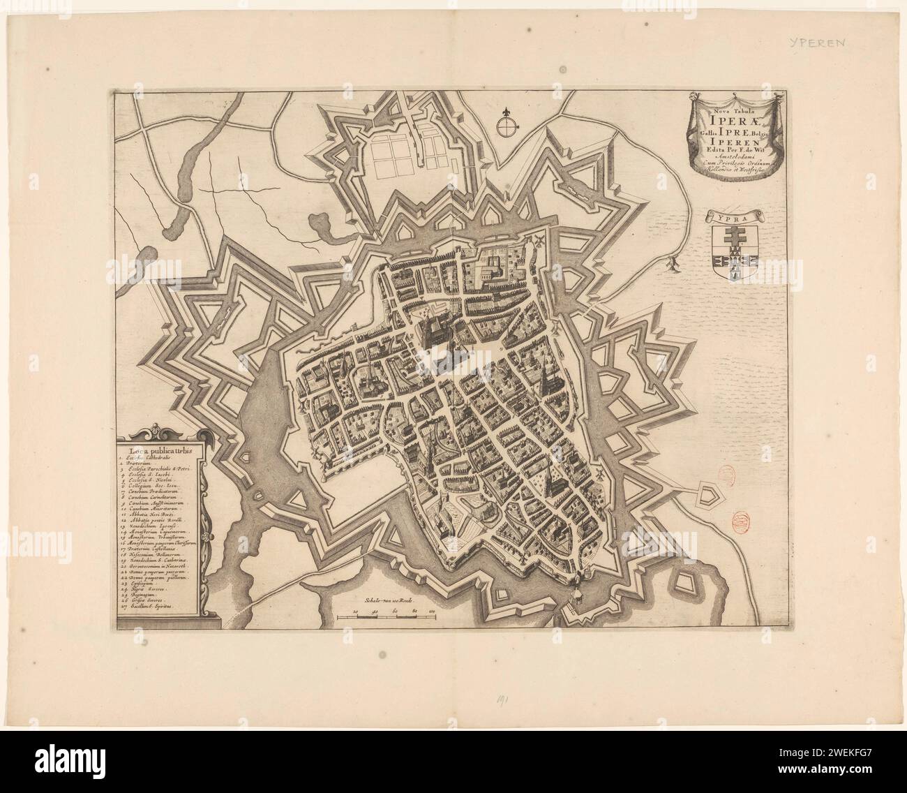 Map of Ypres, Anonymous, c. 1700 - 1728 print Map of Ypres with ...