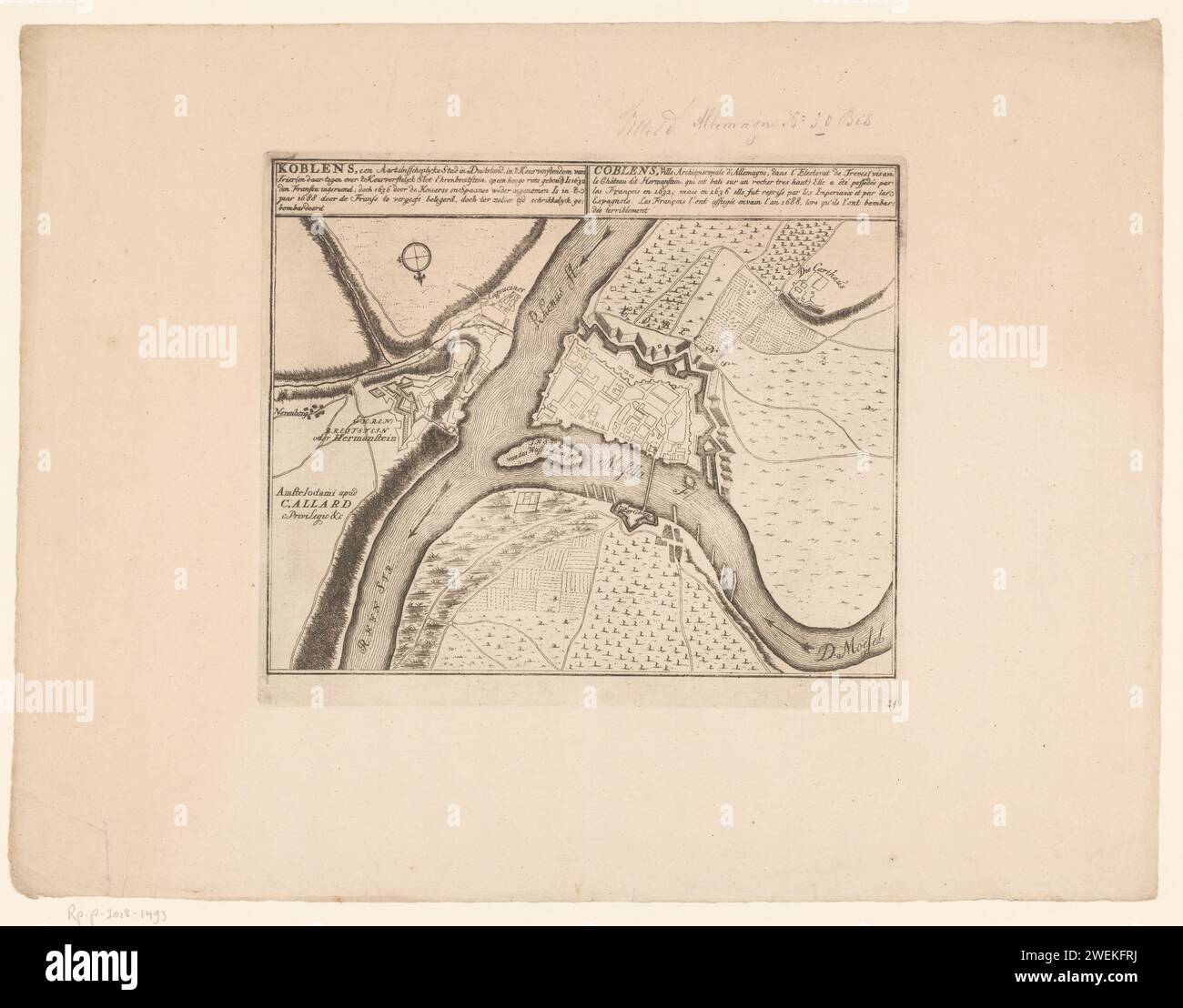 Map of Koblenz, Anonymous, 1705 - 1728 print paper etching maps of ...