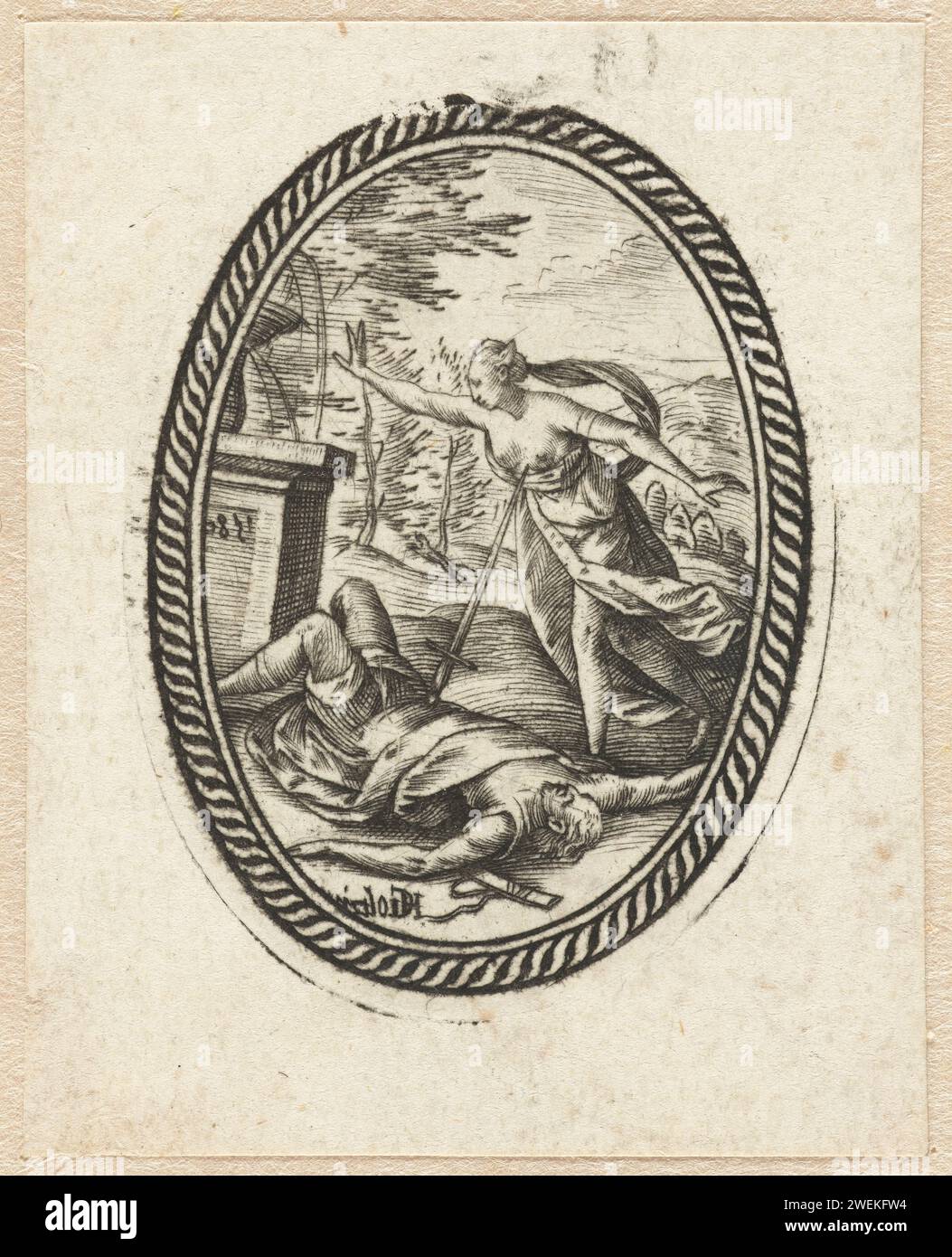 Pyramus en thisbe, 1580 print The myth of Pyramus and Thisbe in an oval ...