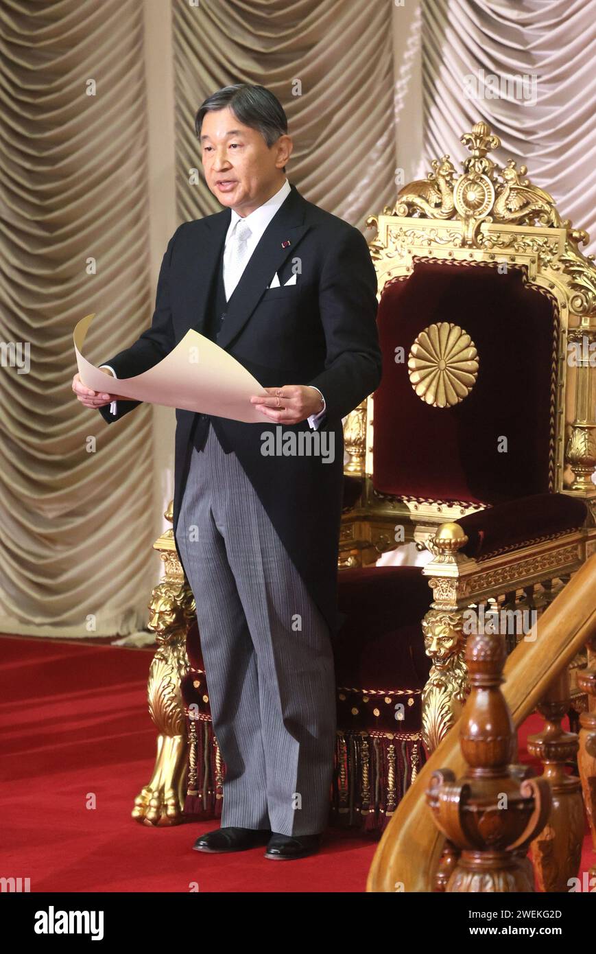 Tokyo, Japan. 26th Jan, 2024. Japanese Emperor Naruhito gives an ...