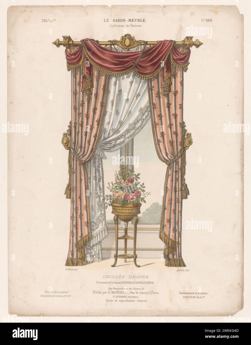 Window with curtains, quéton, after Eugène MAINCEN, c. 1885 - c. 1895 ...