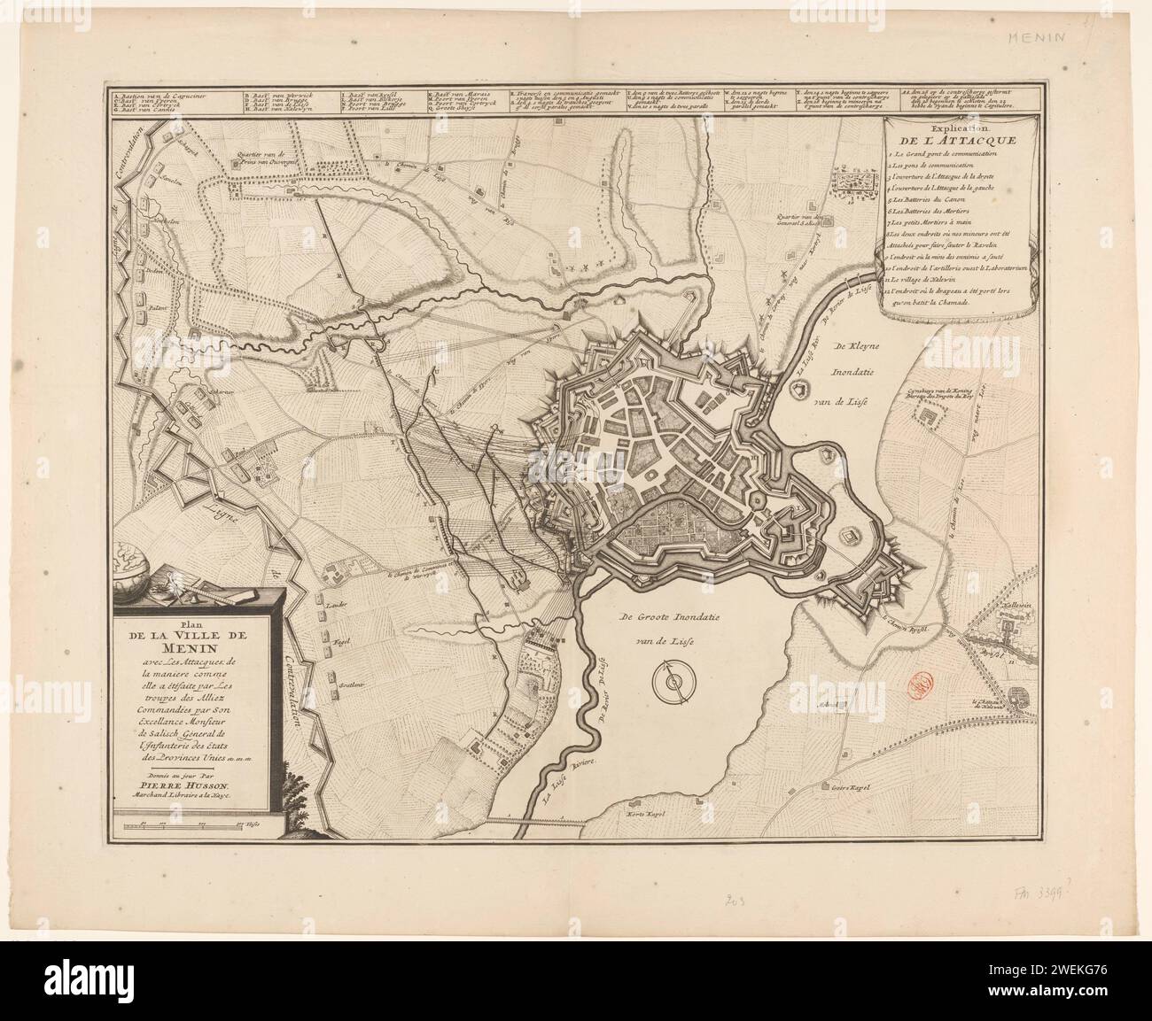 Plan of the siege of Menen, 1706, Anonymous, 1706 - 1732 print Plan of ...