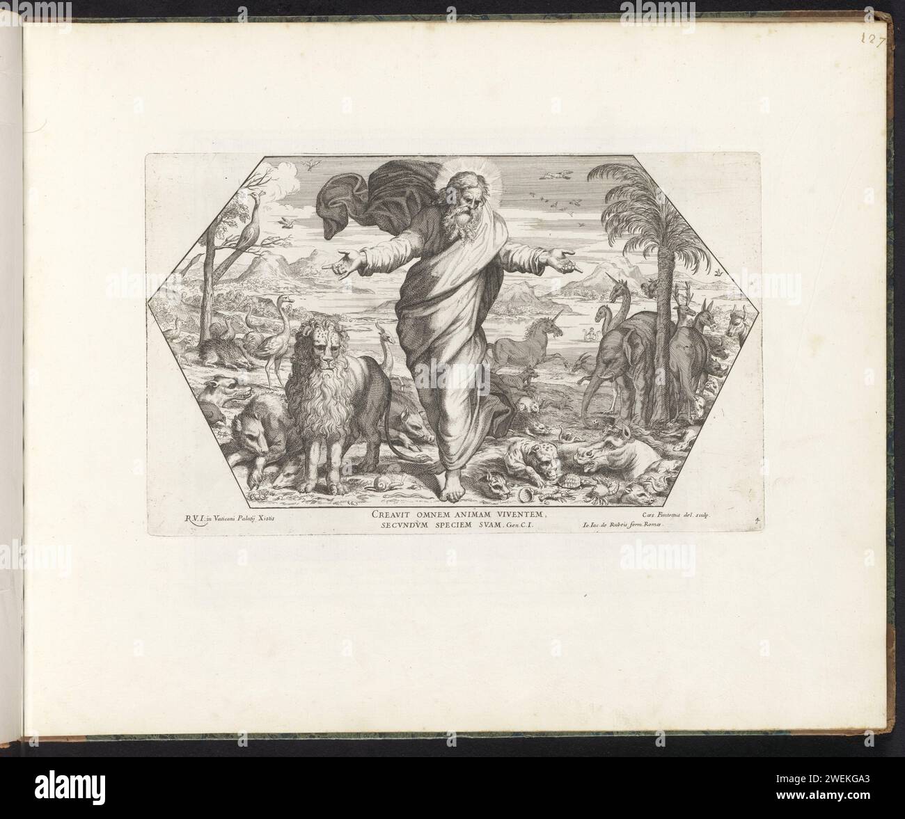 Creation of the animals, Cesare Fantetti, After Rafaël, 1675 print God ...