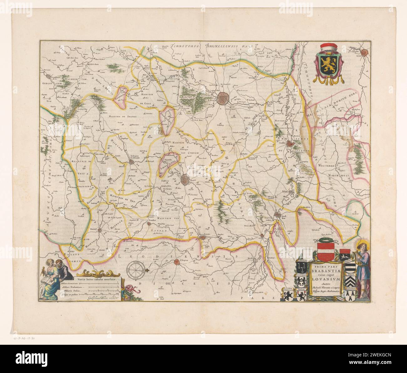 Map of the Kwartier van Leuven, part of the Duchy of Brabant, Anonymous, 1642 - 1664 print Map ...