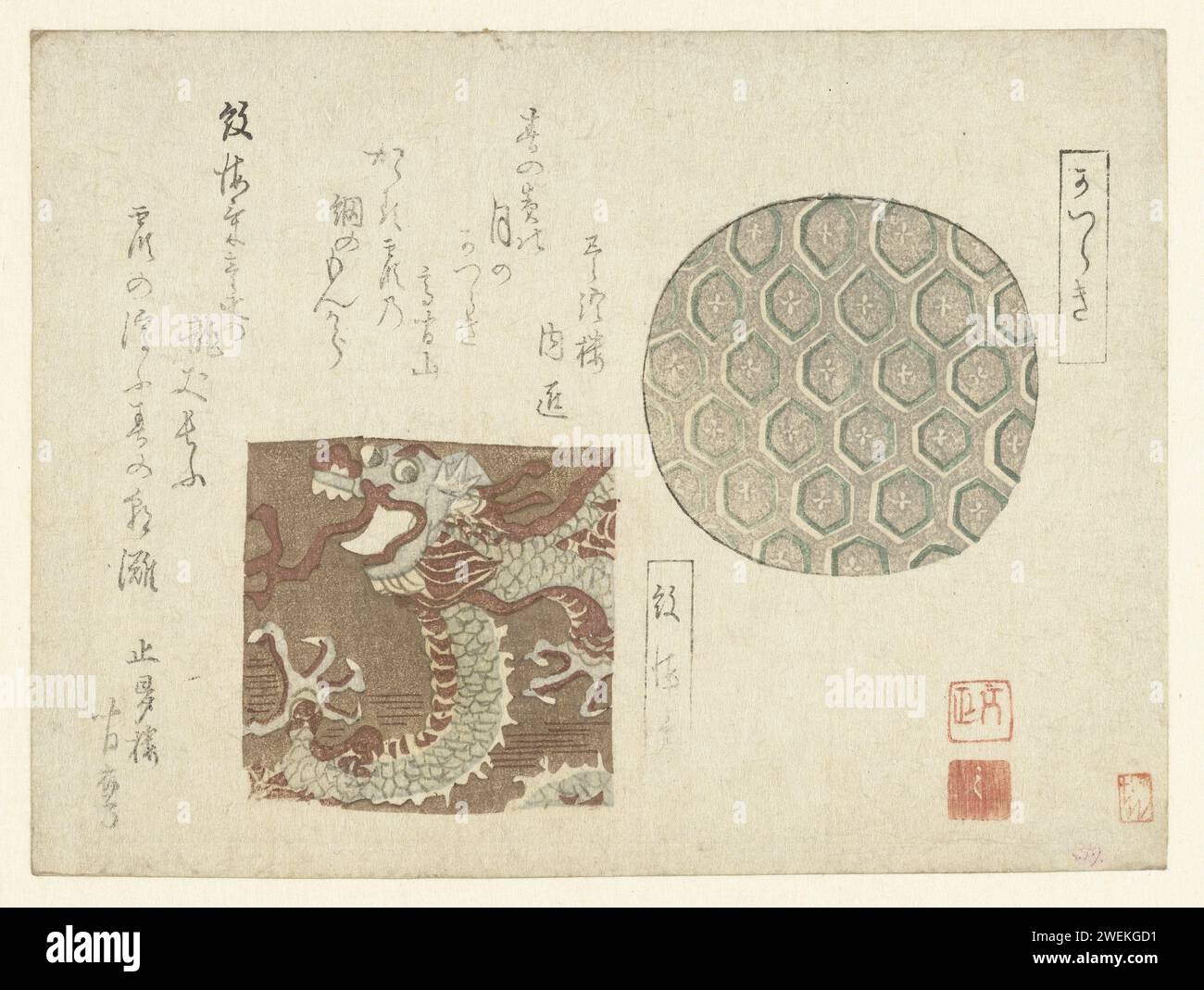 Samples of Patterned Cloth, 1796 print Two pieces of fabric with ...