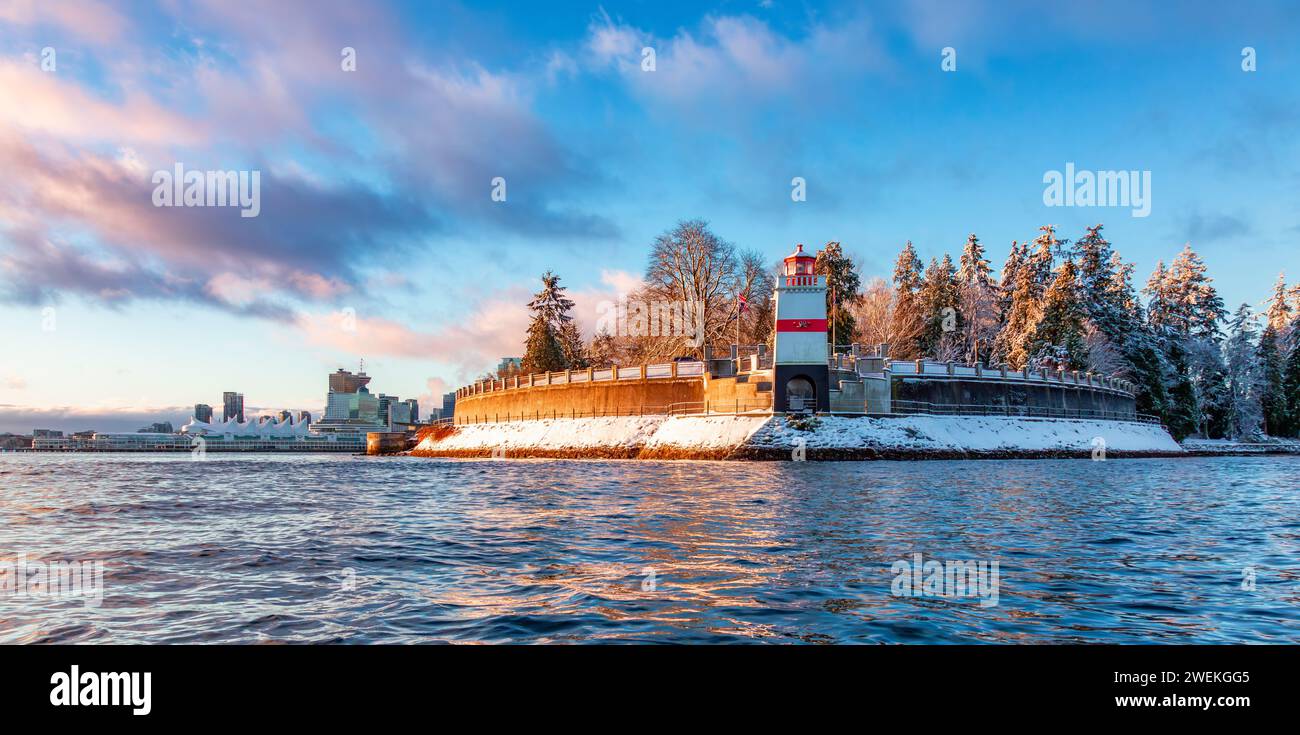 Stanley Park, Downtown Vancouver. Snow Covered Winter Sunrise Stock ...