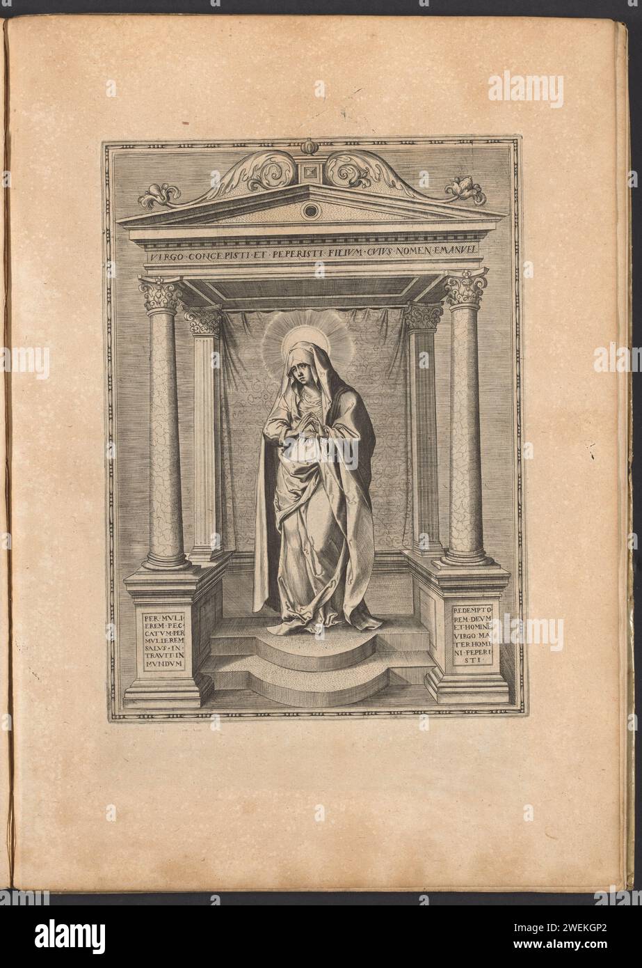 Maria, anonymous, c. 1560 - c. 1573 print Maria standing in a temple of ...