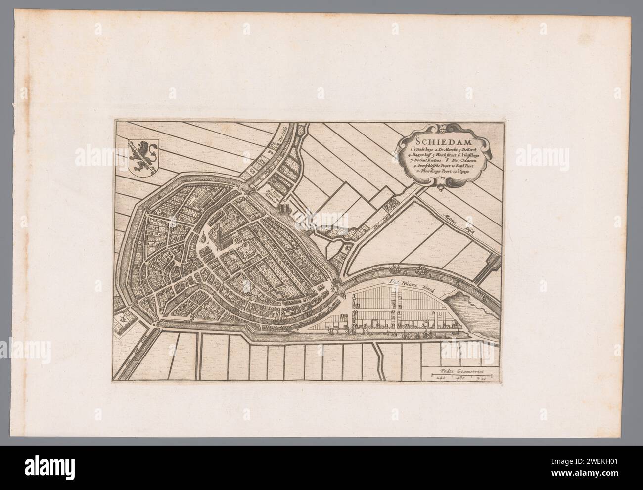 Map of Schiedam, Anonymous, 1750 - 1800 print paper etching maps of cities Schiedam Stock Photo ...
