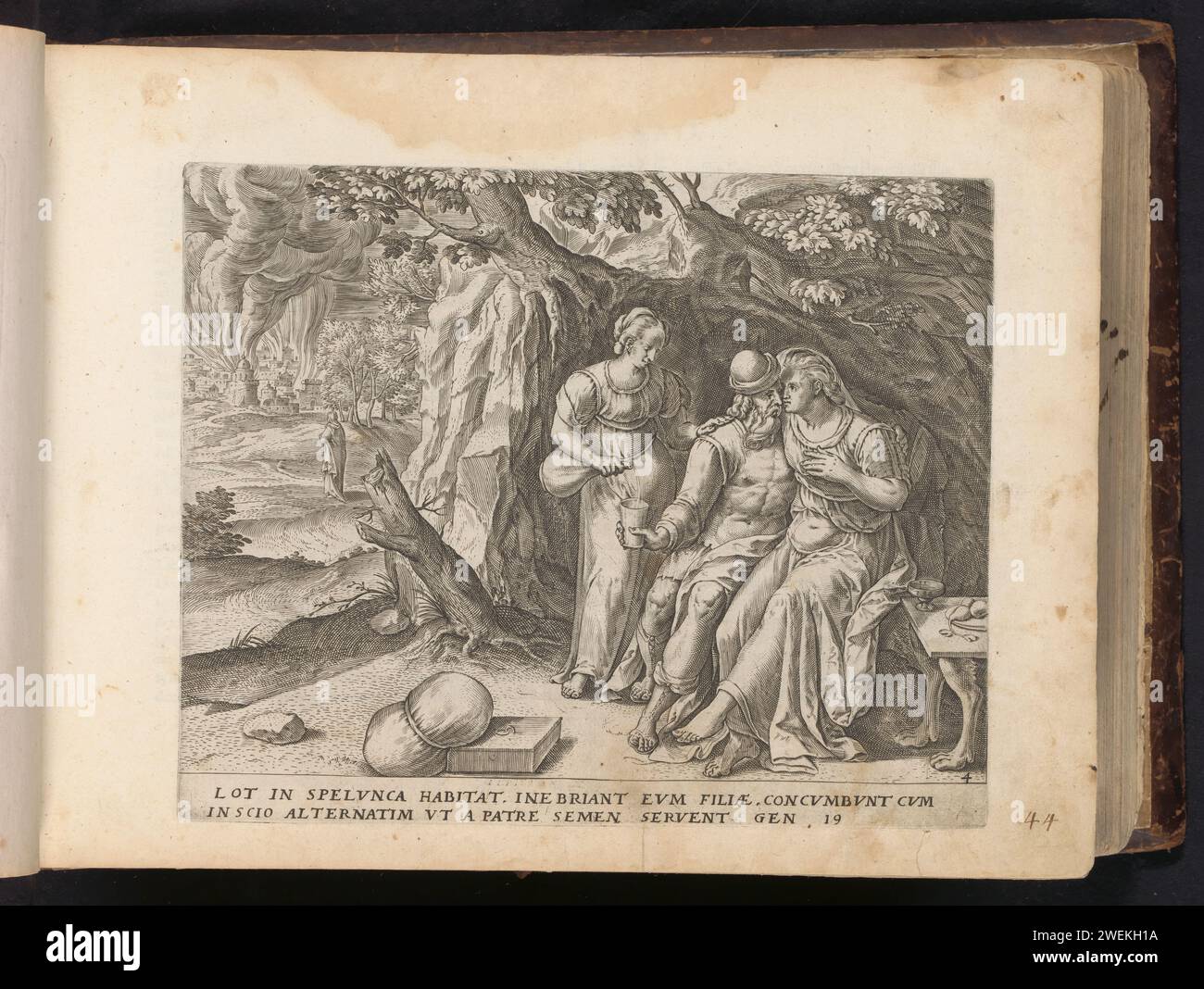 Lot and his daughters, 1646 print Lot is in a cave next to one of his ...