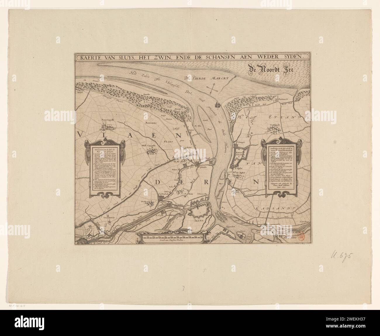 Map of Sluis, Het Zwin and the Scans on both sides, 1627, Claes Jansz ...