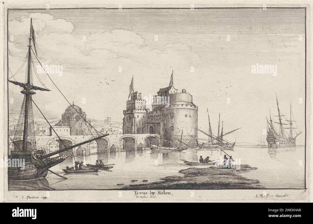 View of St. Louis Castle in Sidon, Lebanon, Wenceslaus Hollar, After ...