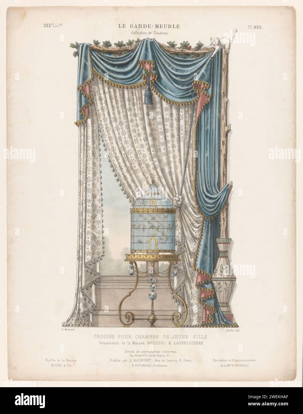 Window with curtains, quéton, after Eugène MAINCEN, c. 1885 - c. 1895 ...