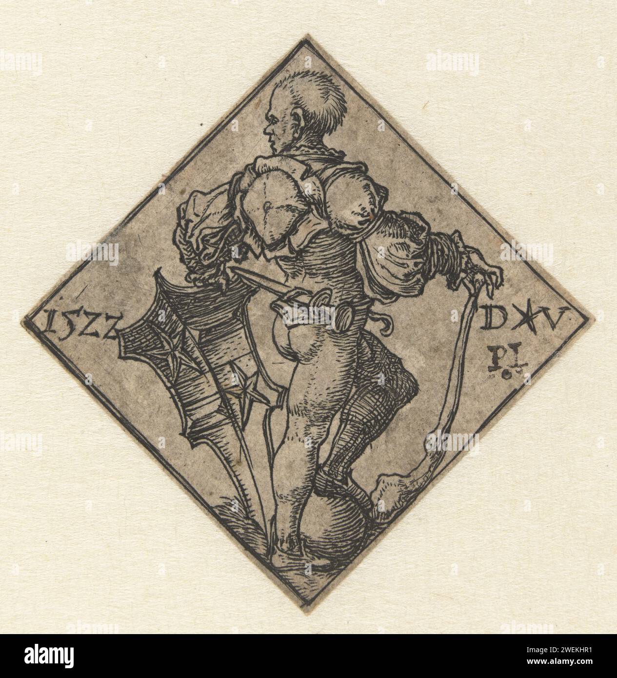 Soldier with Coat of Arms, Dirck Vellert, 1522 print paper engraving ...
