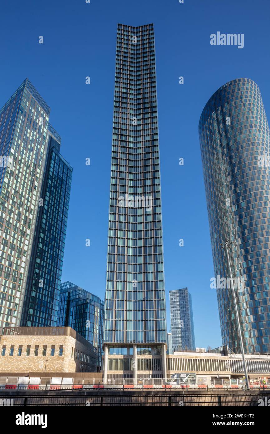 Looking up at The Blade residential tower featuring Three60 and Crown ...