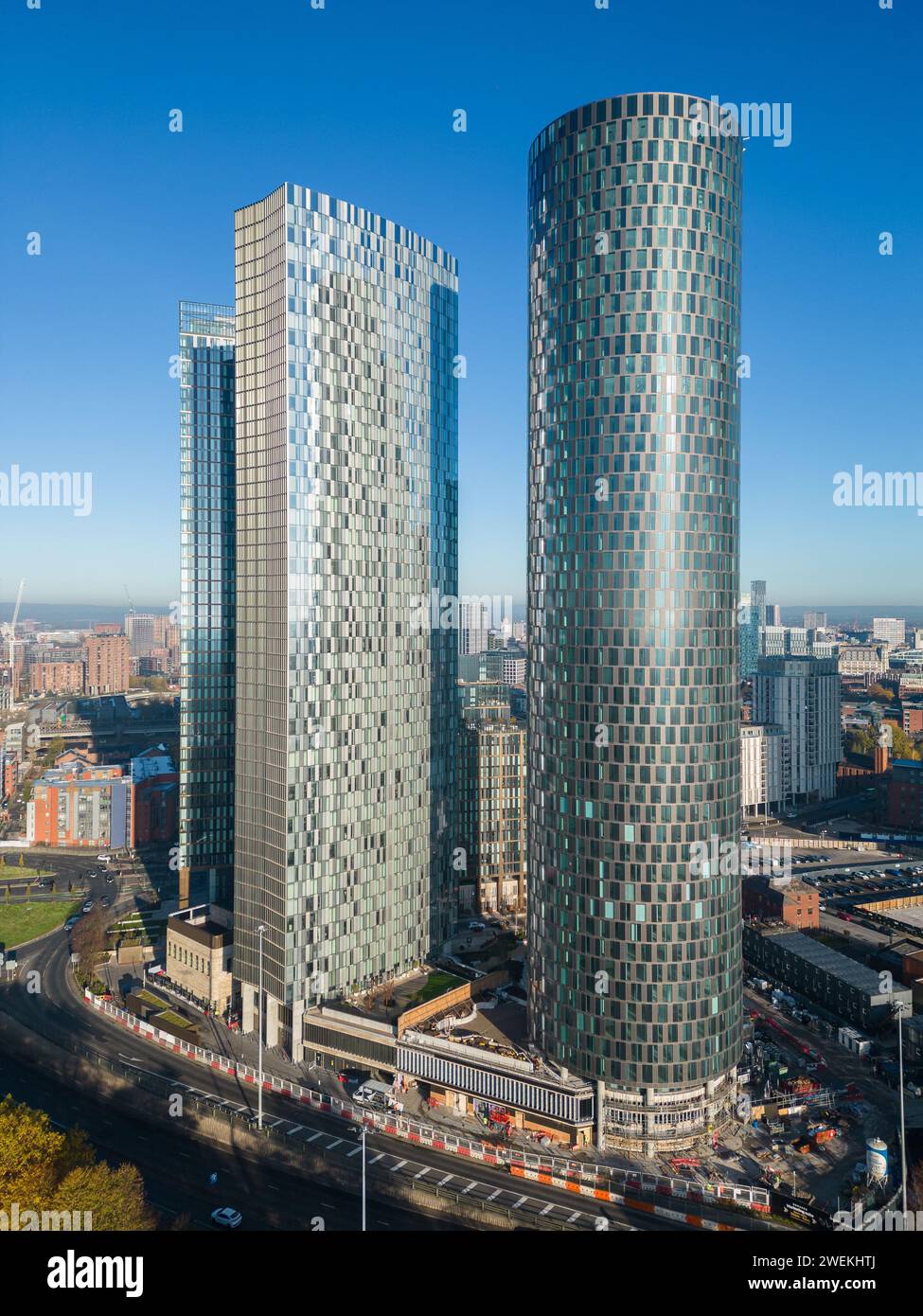 Aerial photograph of The Blade and Three60 residential towers with ...