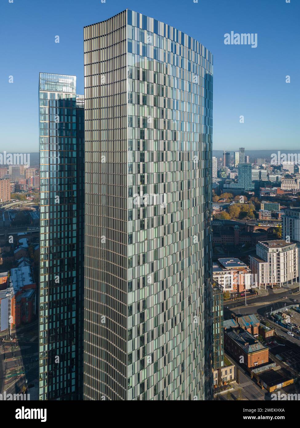 Aerial image of The Blade residential tower featuring the Crown Street ...