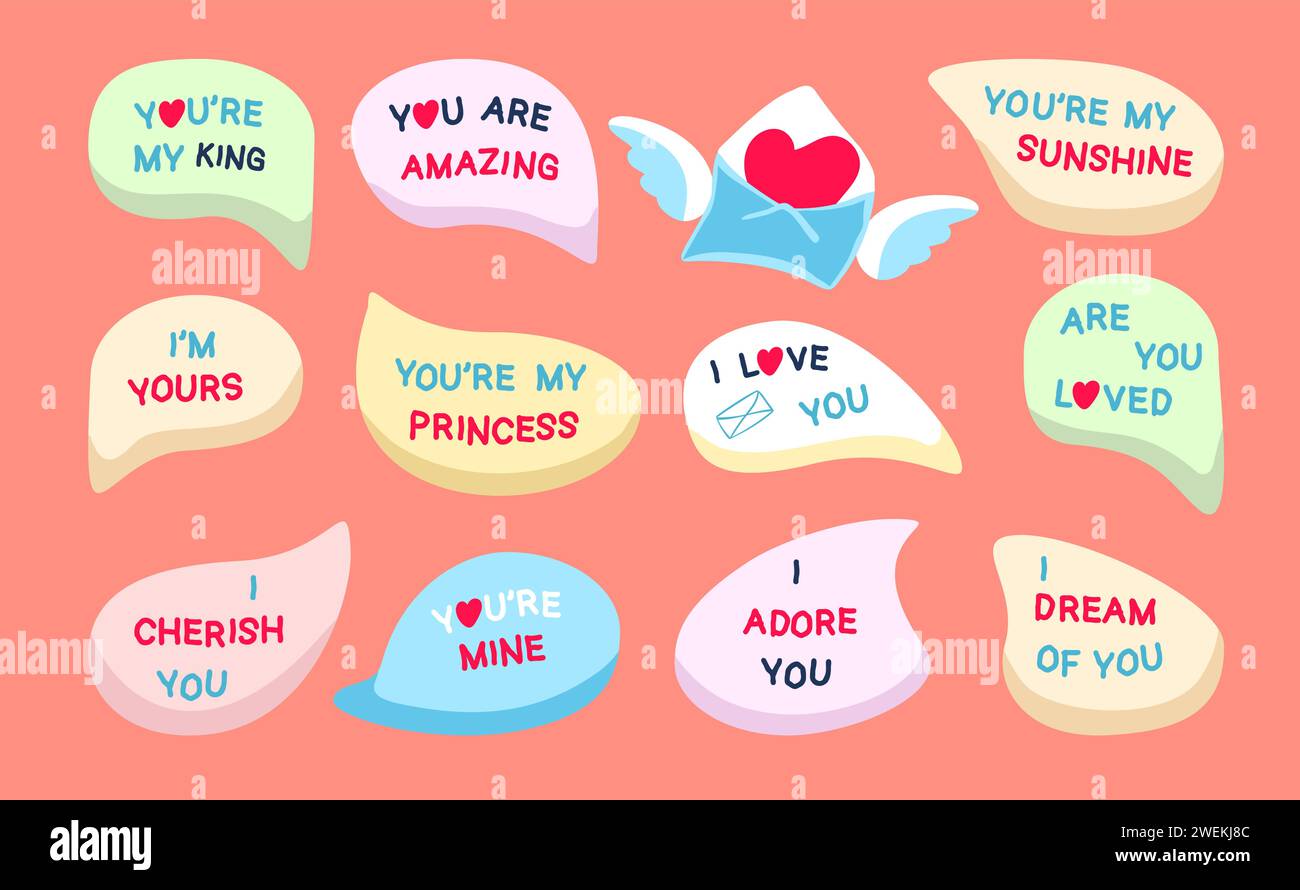 Pisbmo with wings and heart. Conversation bubbles for lovers on a peach ...