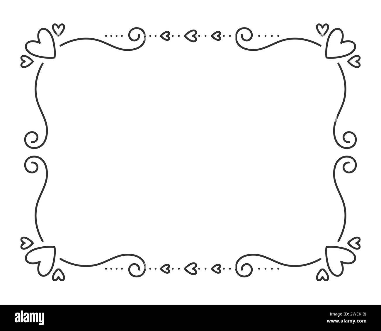 Vintage frame border divider text black line. Heart valentine separator ...