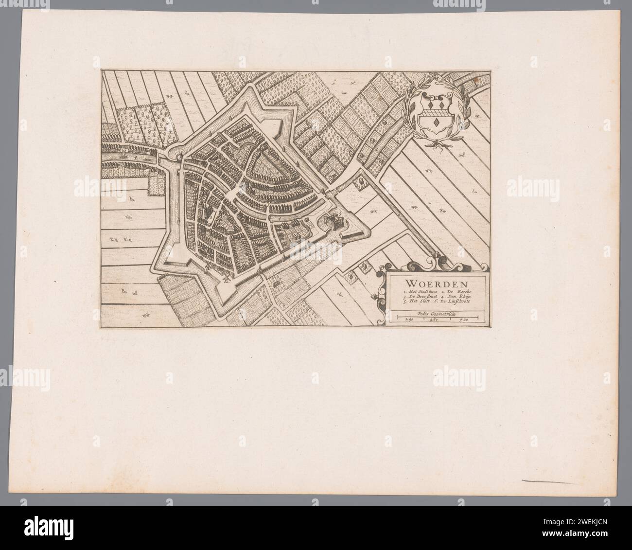 Map of Woerden, Anonymous, 1632 - 1652 print paper etching maps of ...