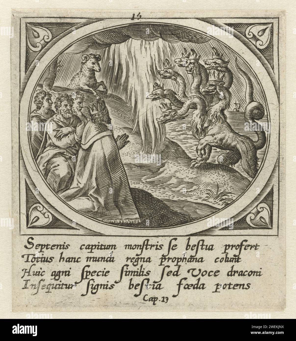 Worship of the seven -member beast, 1585 print From the sea comes the ...