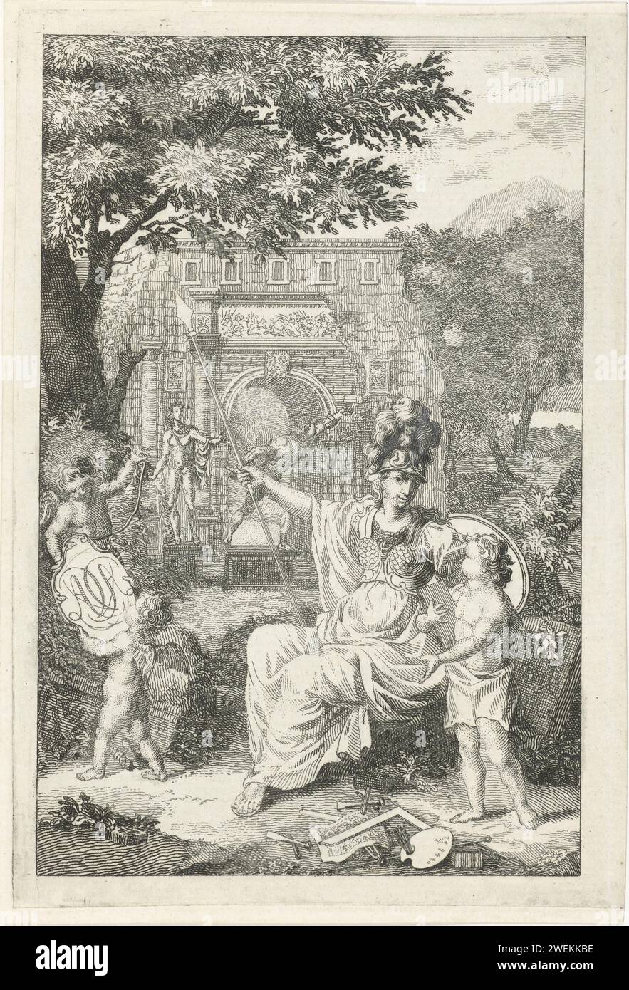 Allegory with Minerva as patroness of the arts, Abraham Delfos, 1754 ...