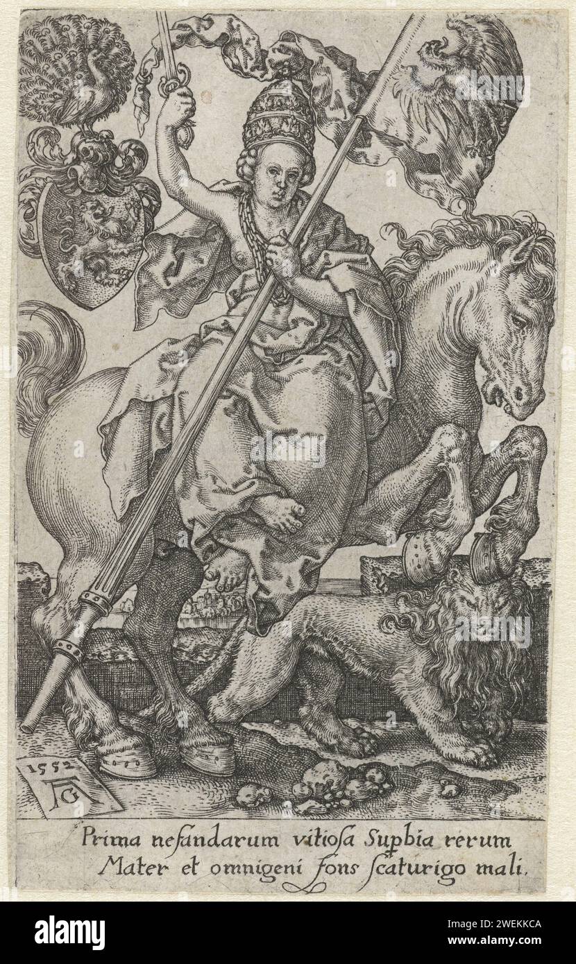 Hoogmoed, Heinrich Aldegrever, 1552 print Personification of the pride ...