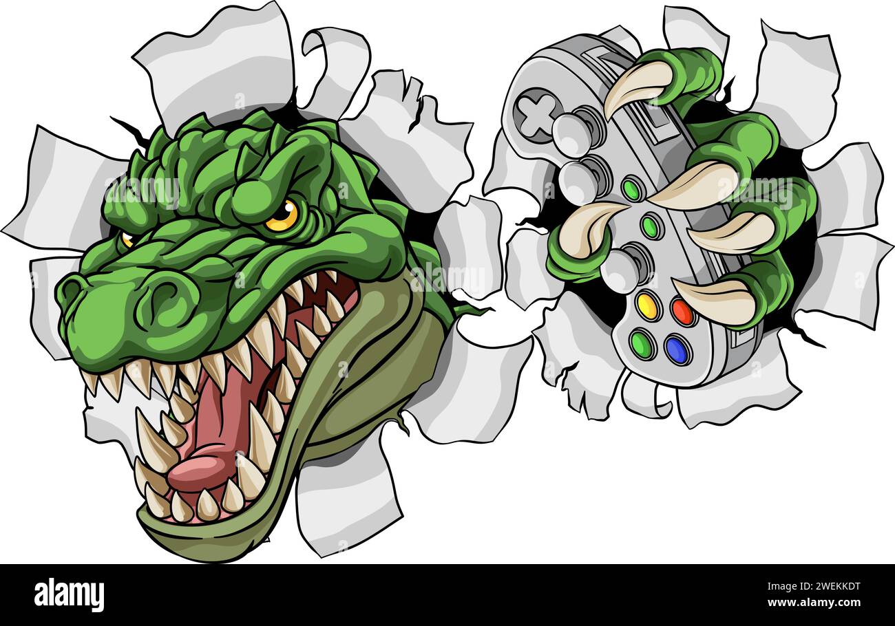 Crocodile Dinosaur Alligator Gamer Gaming Mascot Stock Vector Image ...