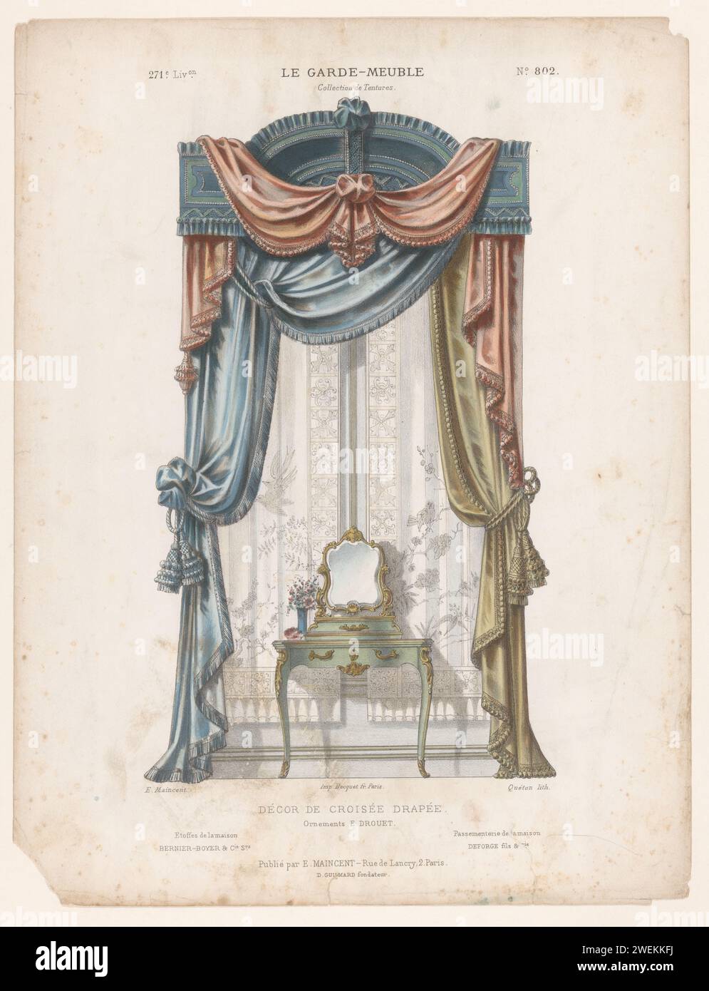 Window with curtains, quéton, after Eugène MAINCEN, c. 1885 - c. 1895 ...