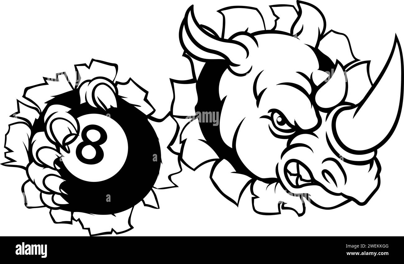 Rhino Angry Pool 8 Ball Billiards Mascot Cartoon Stock Vector Image ...