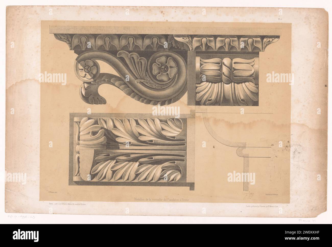Pantheon cornice in Rome, Hubert Roux (l'Aîné), 1831 - 1847 print ...