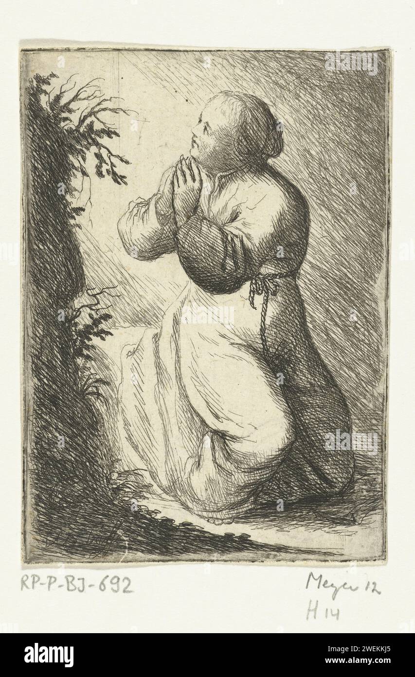 A holy praying in a kneeling position, Willem Basse, 1633 - 1672 print ...