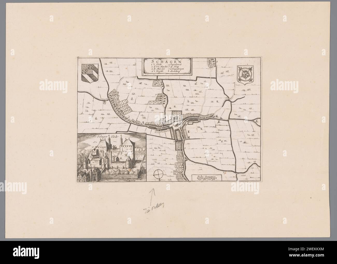 Map of Schagen, Anonymous, 1649 - 1652 print paper etching maps ...
