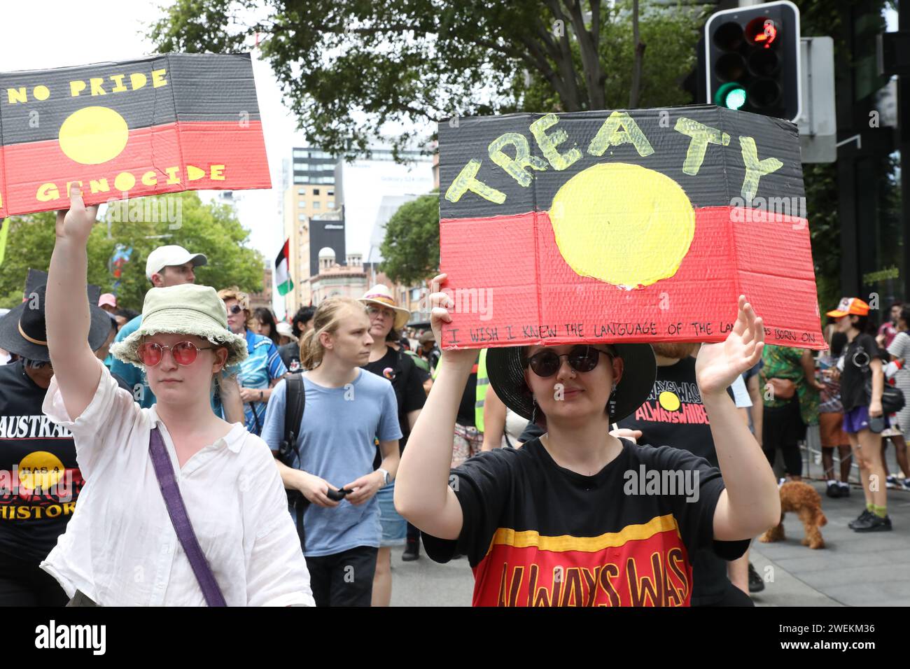 Sydney, Australia. 26th January 2024. Protesters gather in Belmore Park ...
