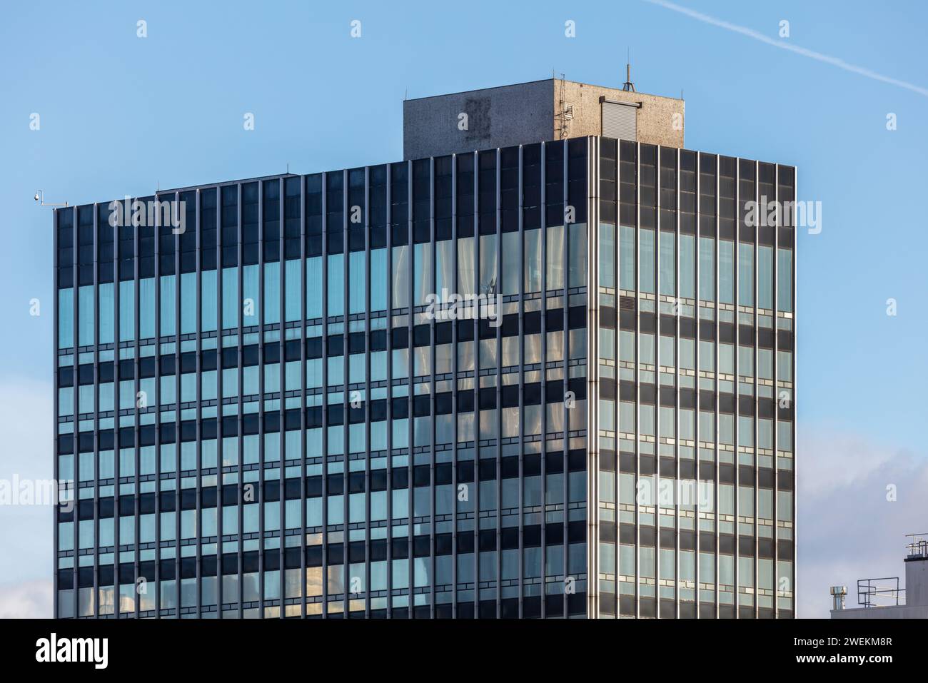 Zoomed image of New Century House office building, Manchester, UK which ...