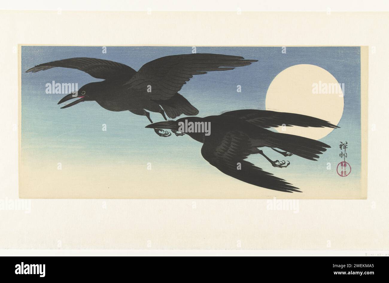 Crows at Full Moon, Ohara Koson, 1925 - 1936 print Two crows, flying to ...