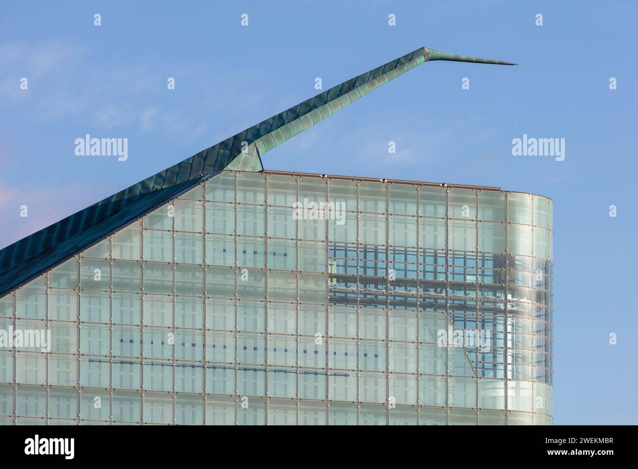 The copper roof spine and glazing of the Urbis building, housing the ...