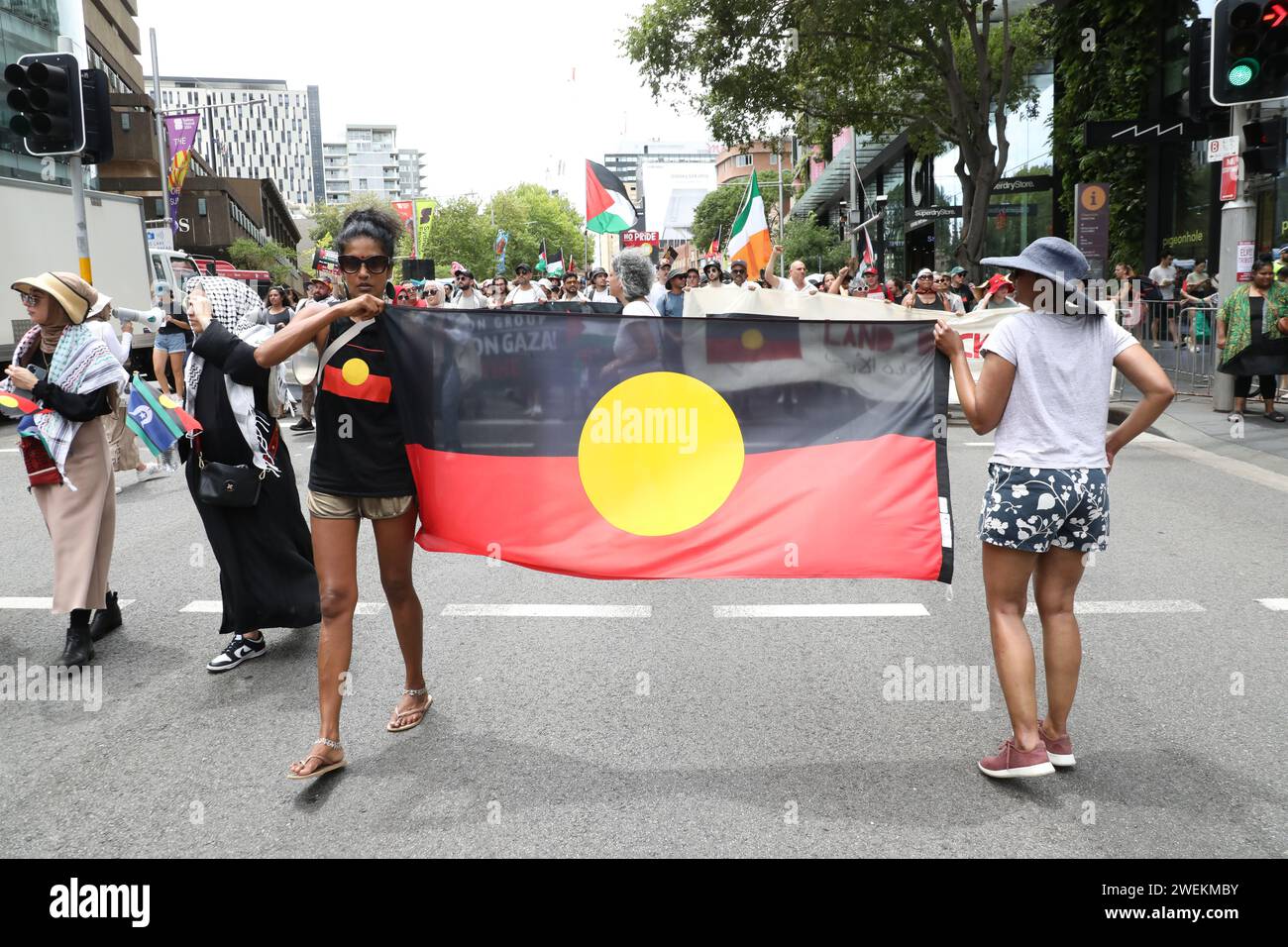 Sydney, Australia. 26th January 2024. Protesters gather in Belmore Park ...